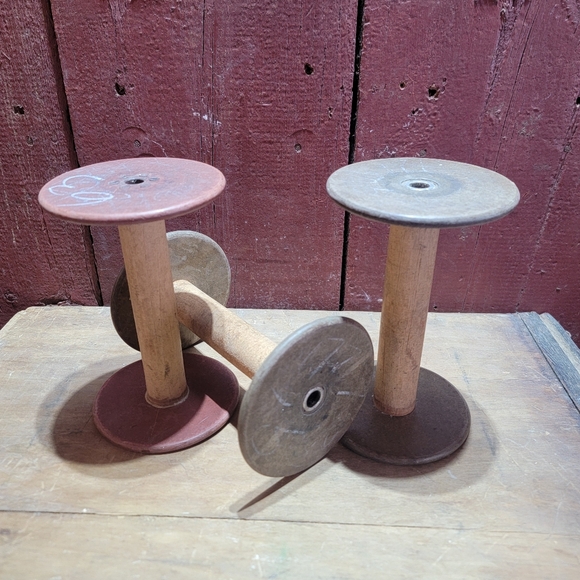 Other | Bundle Lot Of 3 Wooden Composite Textile Bobbin Spools Great ...